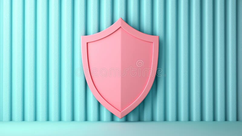 3D Pink Shield Icon Symbol on Calm Blue Wall for Protection Concept and ...