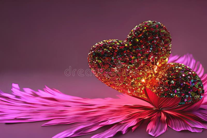 3D Pink Silk with Folds and Heart Shaped Glitter Sequence Forms ...