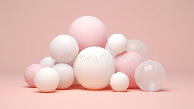 3D Pink Spheres of Different Sizes and Transparency. Pastel Colour ...