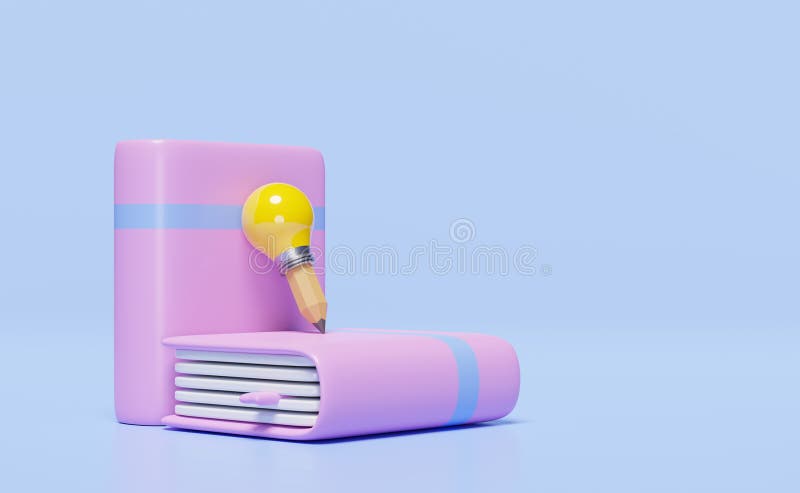 3d Pink Textbook, Close Book Icon with Light Bulb, Pencil Isolated on ...