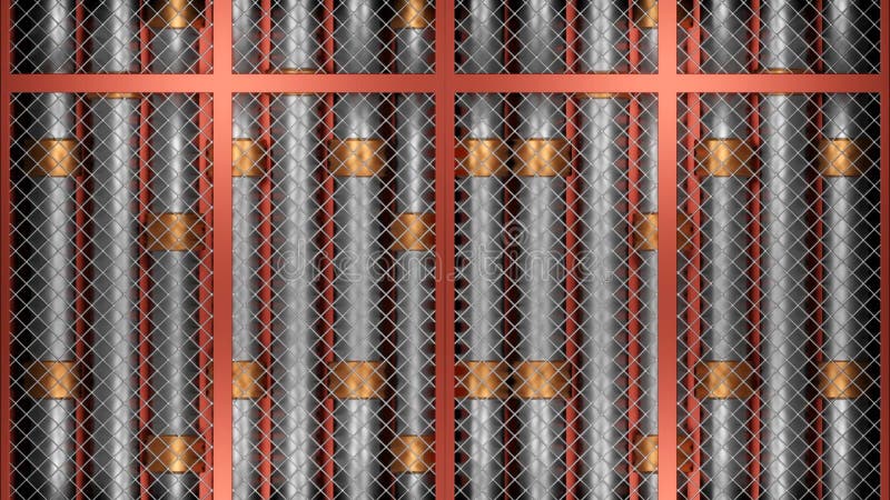 3D Pipes with Grid. Design. a Lot of Metal Pipes Behind Grid Stock ...