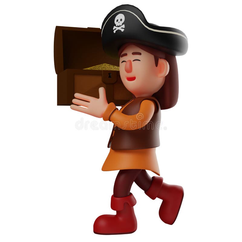 3D Pirate Character Carrying Treasure Box Stock Illustration ...