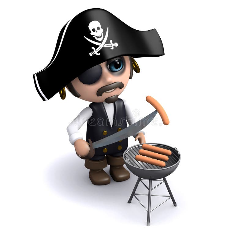 3d Pirate cooks a bbq stock illustration. Illustration of criminal ...