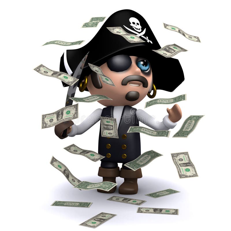 3d Pirate in a Windfall of Cash Stock Illustration - Illustration of ...