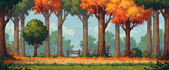2d Pixel Art of Autumn Forest, Wild, Falling Leaf , Game Art, 16 Bits ...