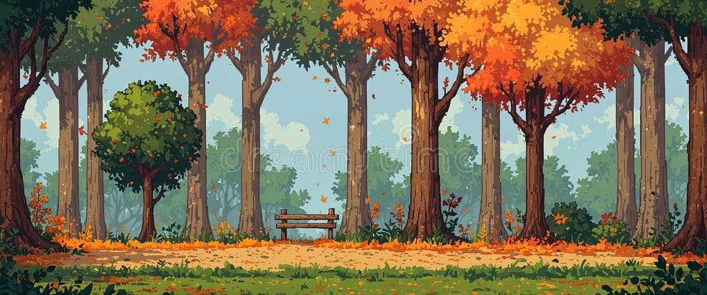 2d Pixel Art of Autumn Forest, Wild, Falling Leaf , Game Art, 16 Bits ...