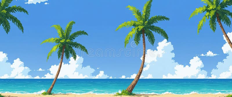 2d Pixel Art of Beach with Blue Sky, Coconut Tree, Game Art, 16 Bits ...