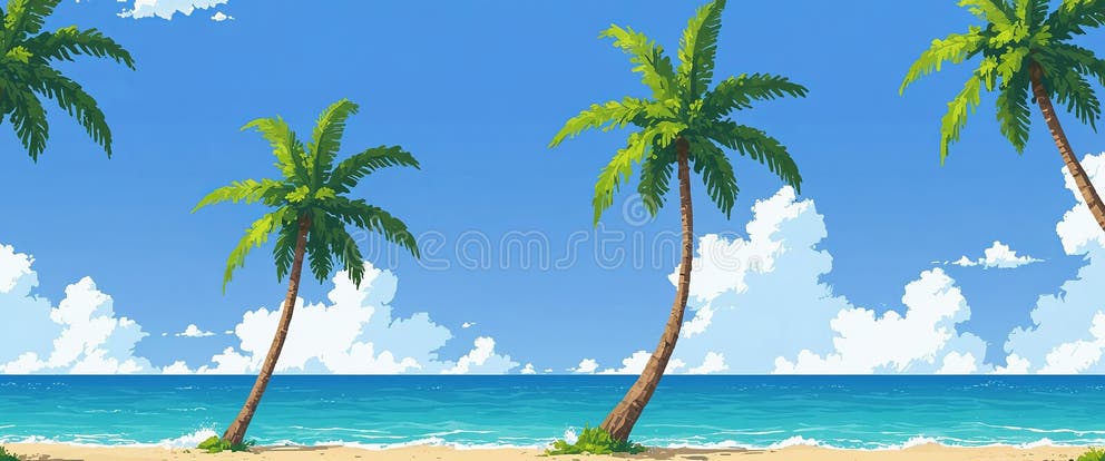 2d Pixel Art of Beach with Blue Sky, Coconut Tree, Game Art, 16 Bits ...