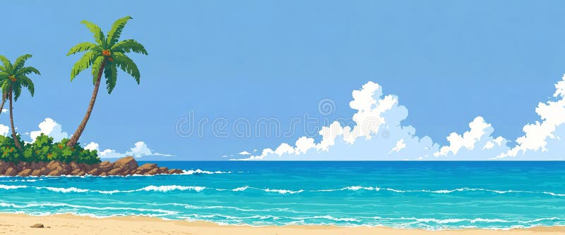 2d Pixel Art of Beach with Blue Sky, Game Art, 16 Bits, 32 Bits. Stock ...