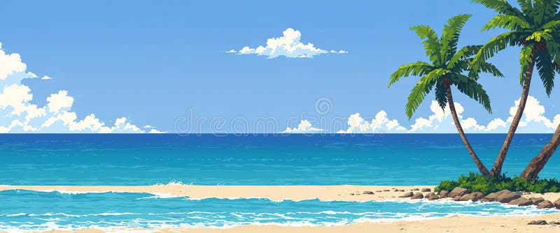 2d Pixel Art of Beach with Blue Sky, Game Art, 16 Bits, 32 Bits. Stock ...