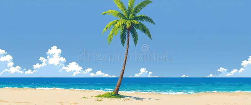 2d Pixel Art of Beach, Palm Tree on the Beach, Blue Sky , Game Art, 16 ...