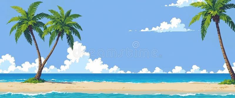2d Pixel Art of Beach, Palm Tree on the Beach, Blue Sky , Game Art, 16 ...