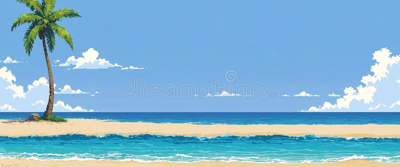 2d Pixel Art of Beach, Palm Tree on the Beach, Blue Sky , Game Art, 16 ...