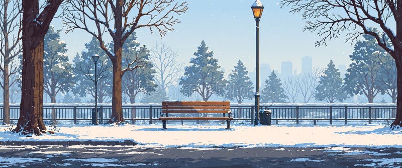 2d Pixel Art of Bench in Park at Winter, City As a Background, Game Art ...