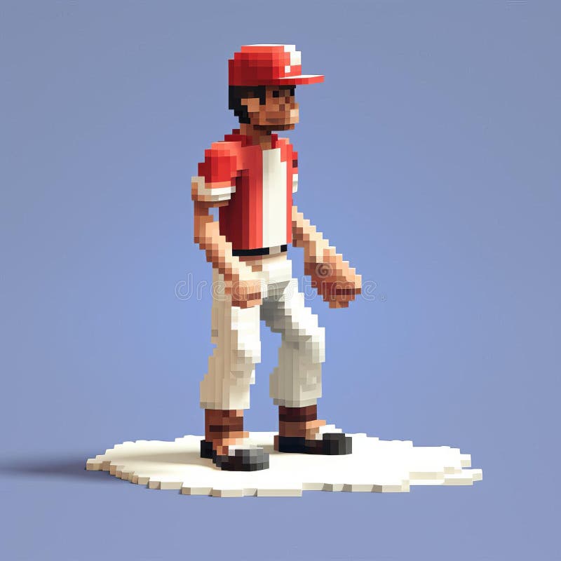 3d 8-bit Pixel Cartoon of E - Full Body & Baseball - White Background ...