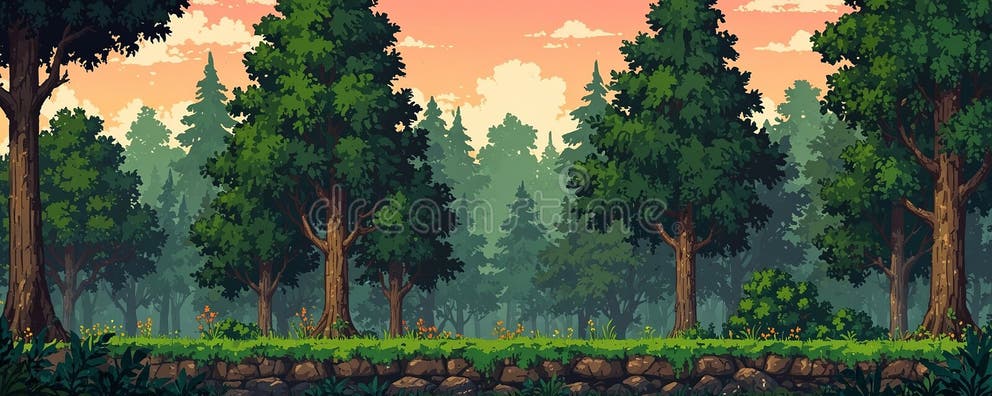 2d Pixel Art of Forest , Sunrise in Forest, Game Art, 16 Bits, 32 Bits ...