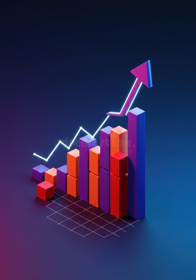 3D Pixel Art Growth Chart: Ascending Bars with Neon Glow Stock ...