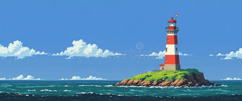 2d Pixel Art of Light House on the Coastal , Blue Sky , Concept Game ...