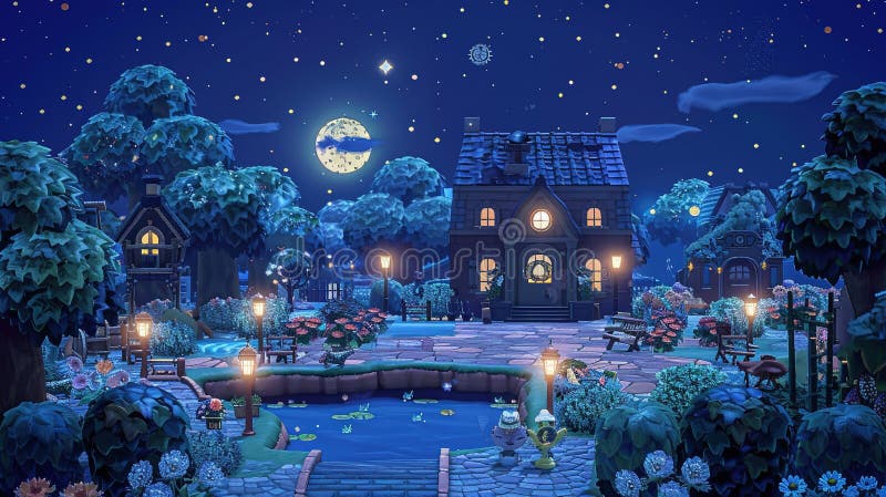 2d Pixel Art of Night Village Stock Illustration - Illustration of ...