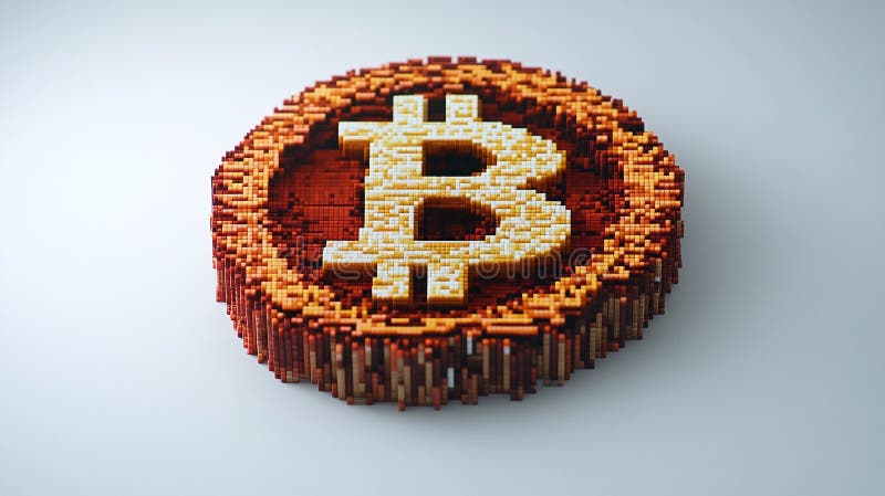 3D Pixel Art Representation of a Bitcoin Symbol on a Textured Surface ...