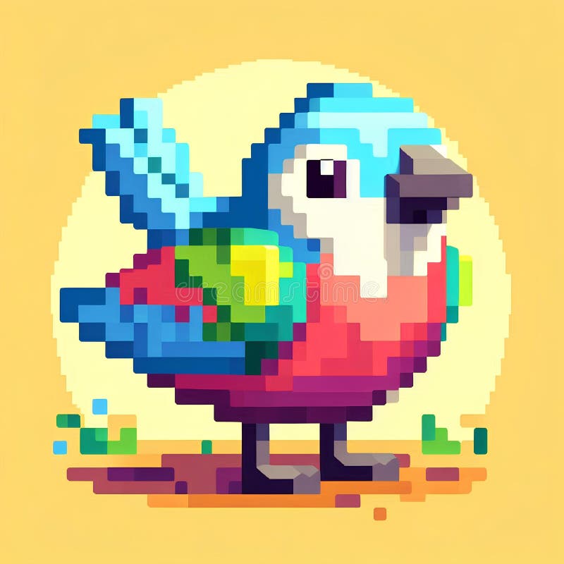A 3D Pixel Art Version of a Bird, Rendered As a Voxel-based Model in a ...