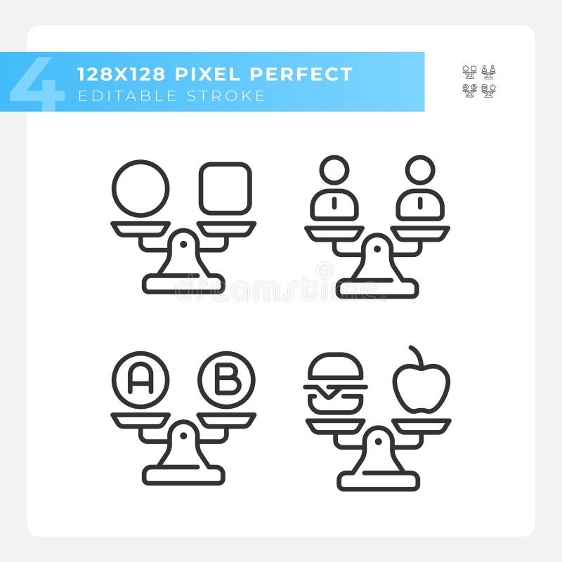 2D Pixel Perfect Black Comparisons Line Icons Stock Illustration ...