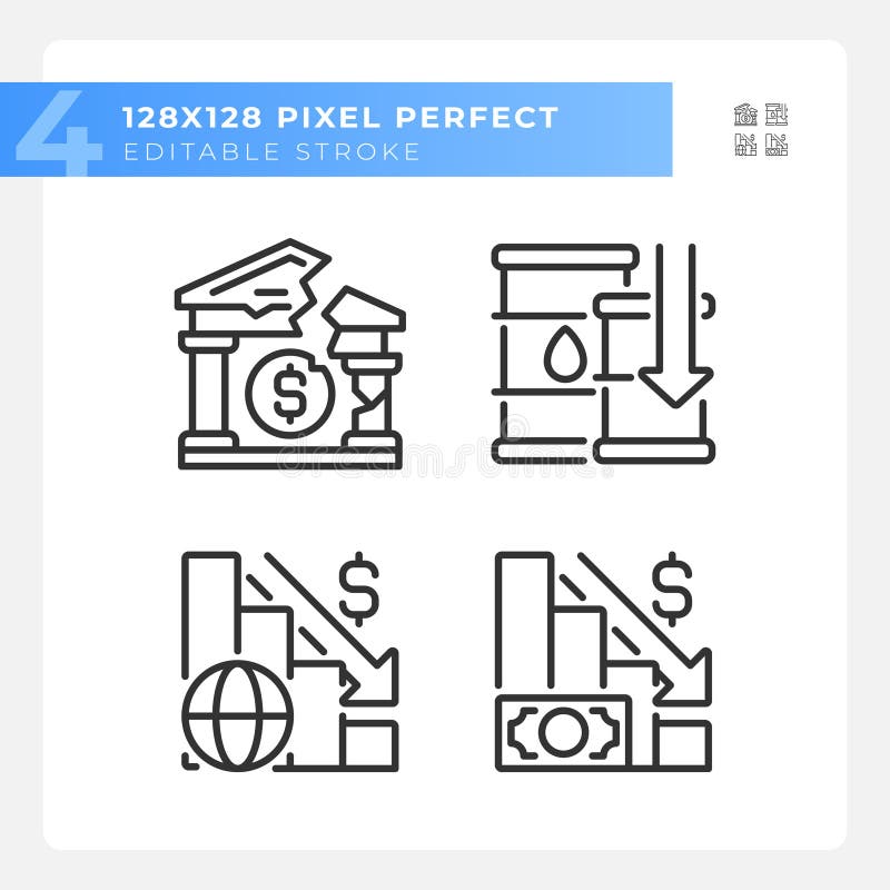 2D Pixel Perfect Black Economic Crisis Icons Set Stock Vector ...