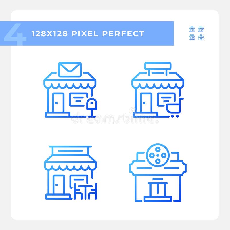 2D Pixel Perfect Blue Gradient Building Icons Stock Vector ...