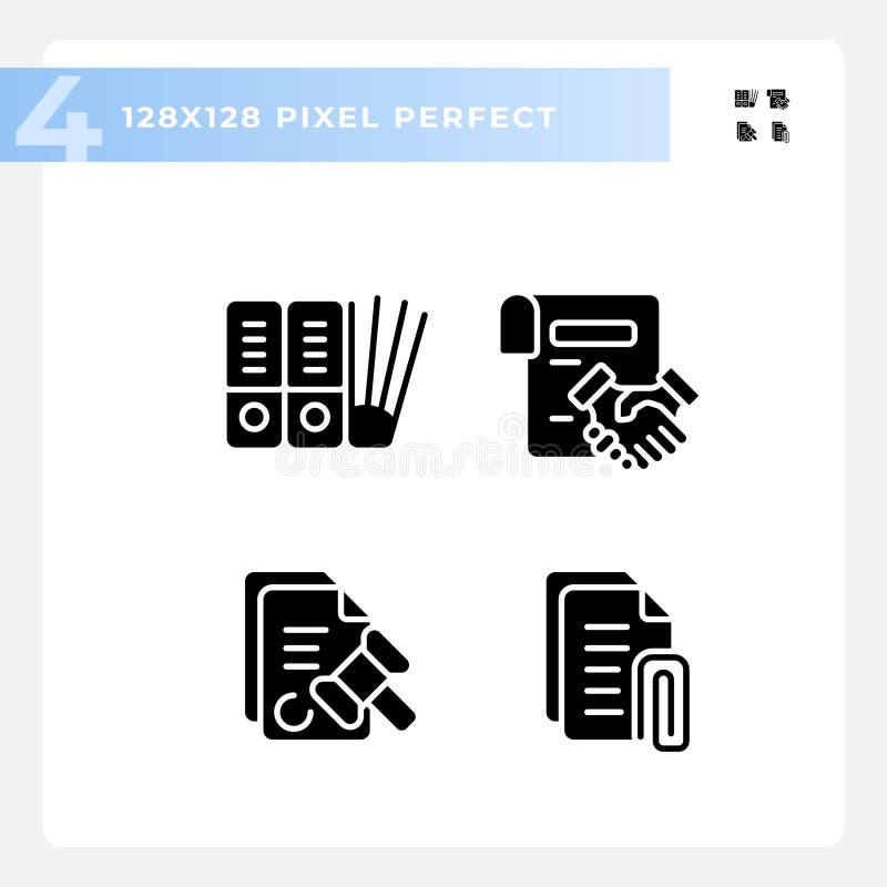 2D Pixel Perfect Glyph Style Document Icons Stock Illustration ...