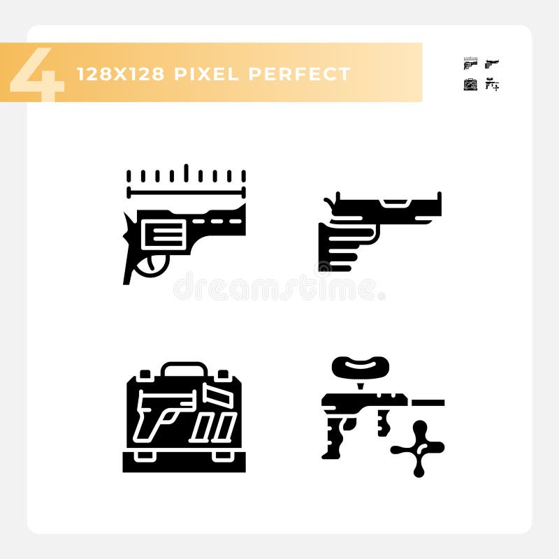 2D Pixel Perfect Glyph Style Weapons Icons Set Stock Illustration ...