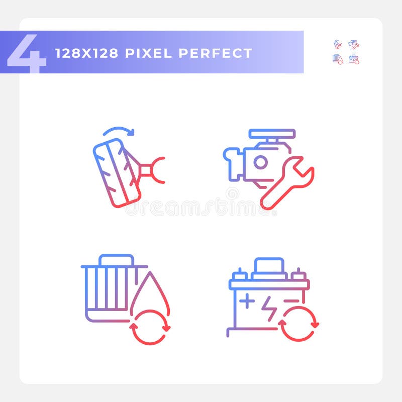 2D Pixel Perfect Gradient Car Repair and Service Icons Stock Vector ...