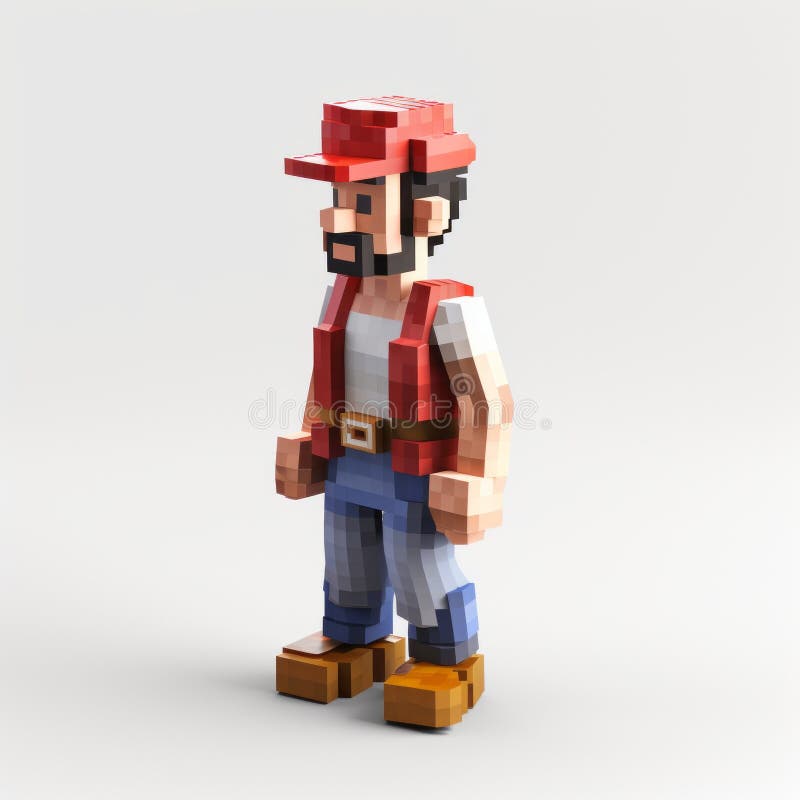 3d Pixel Portrait of Mario: Distinctive Character Design in Red Jacket ...