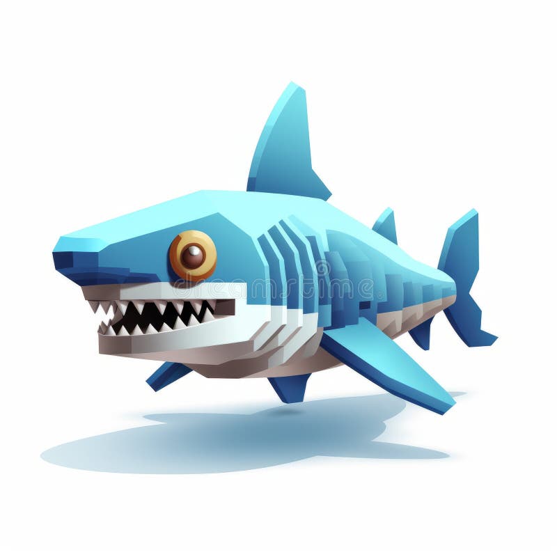 3d Polygonal Cartoon Shark Statue - Pixel Art Style Stock Illustration ...