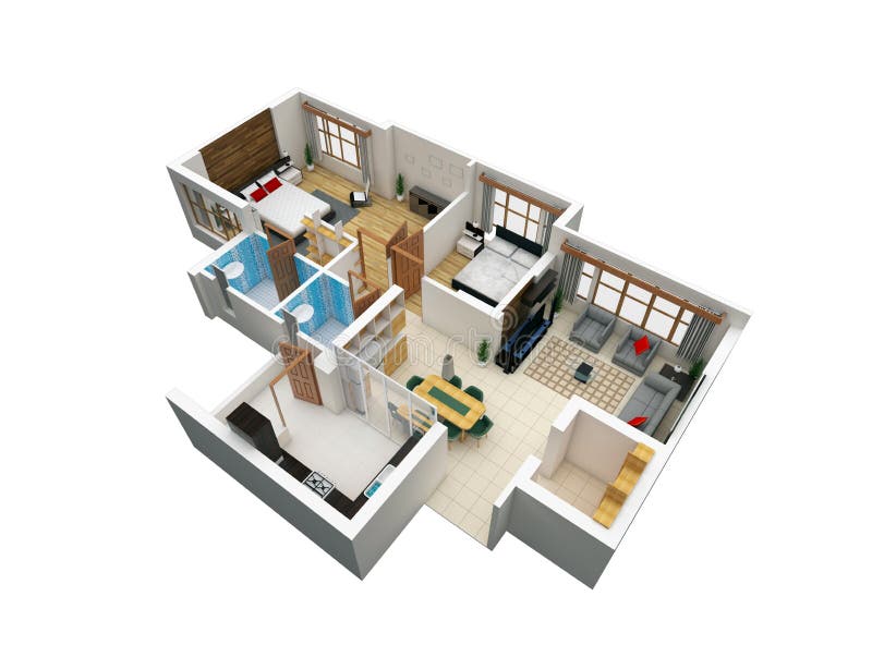 3D Plan of a dwelling unit stock illustration. Illustration of plan ...