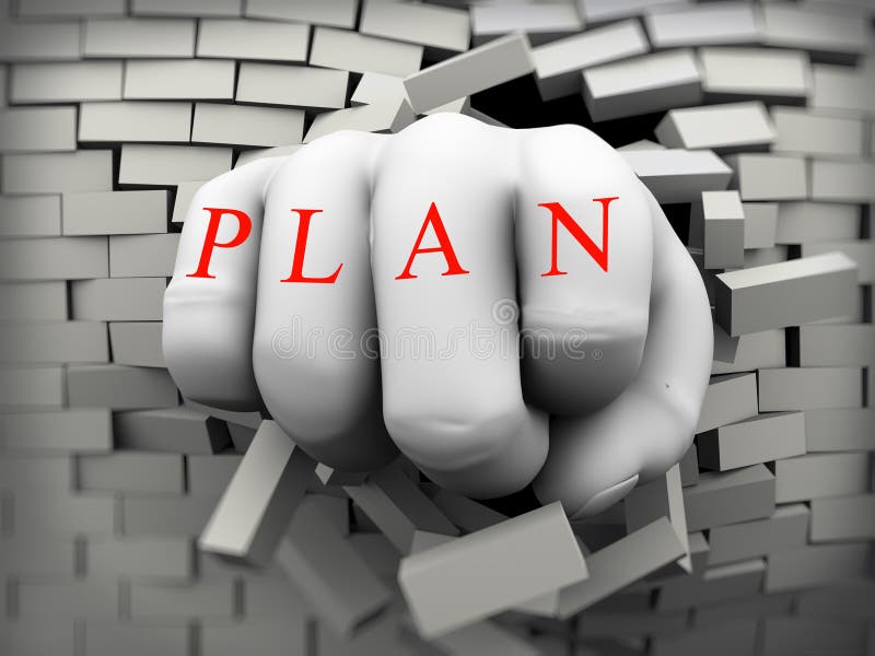 3d Plan Fist Burst through Brick Wall Stock Illustration - Illustration ...