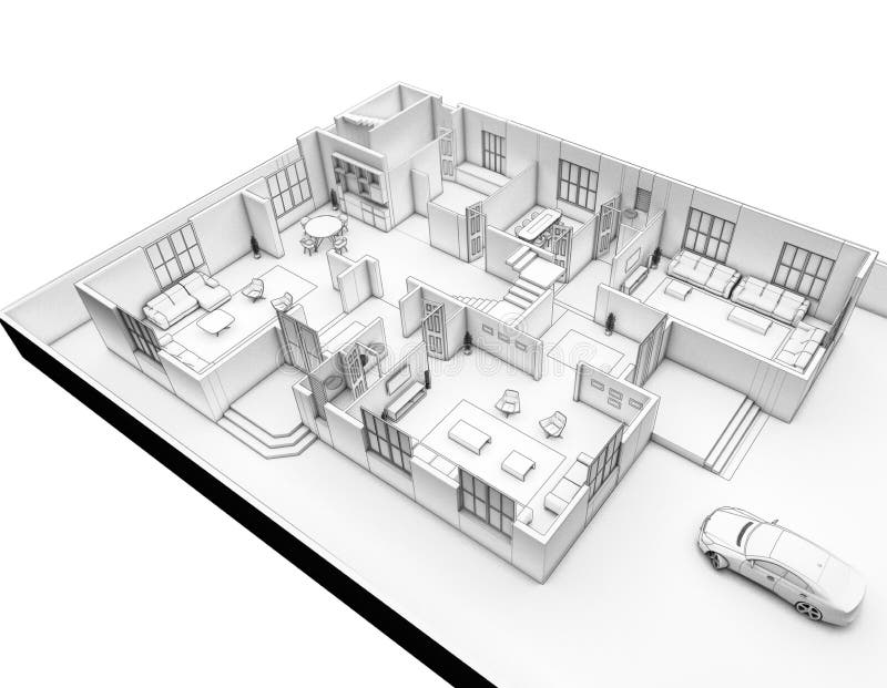 Interior wireframe plan stock illustration. Illustration of environment ...