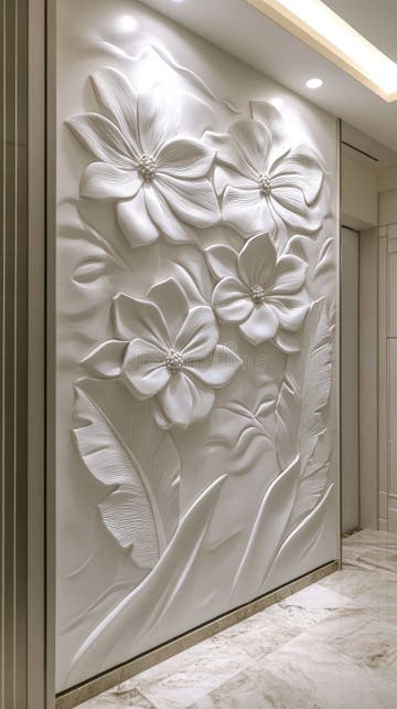 3D Plaster Floral Wall Panel Design, Modern Interior Decor Stock Photo ...