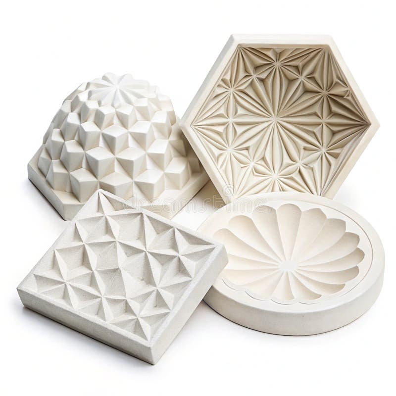 3D Plaster Molds Abstract Geometry Isolated on White Background Stock ...