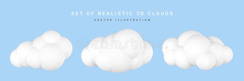 3d Plastic Clouds. Set of Round Cartoon Fluffy Clouds Isolated on a ...