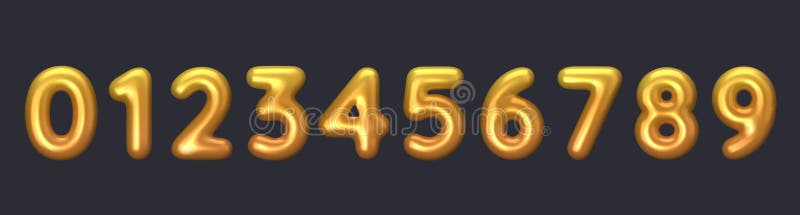 3D Plastic Golden Numbers. Collection of Glossy Color Numbers from 0 To ...
