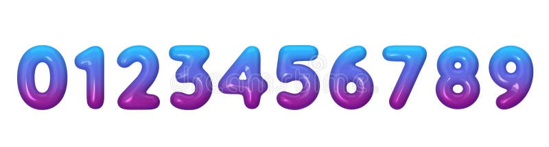 3D Plastic Numbers, Gradient from Blue To Purple. Collection of Glossy ...