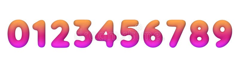 3D Plastic Numbers, Gradient of Orange, Red and Purple. Collection of ...