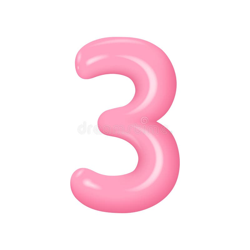 3d Plastic Pink Numbers 3 with Highlights. Realistic Volume Rendering ...