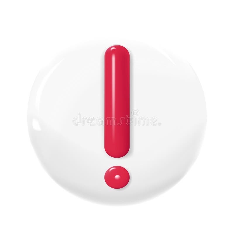 3D Plastic Red Exclamation Mark on White Circular Background. Attention ...