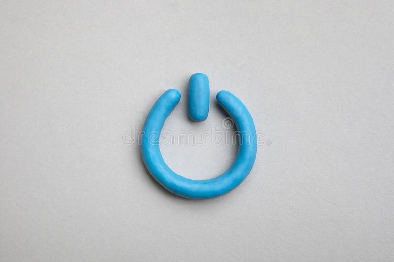 3d Plasticine Blue Start Icon on Yellow Background. Power on Off ...