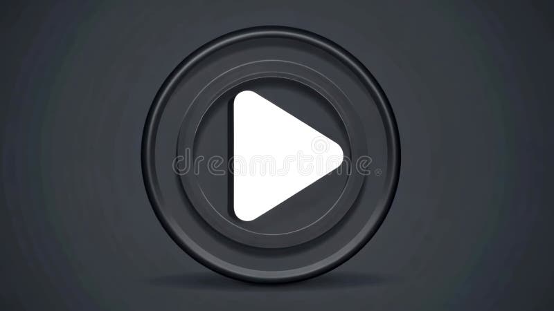 3D Play Button Icon Black Circle with White Triangle on Dark Gray ...