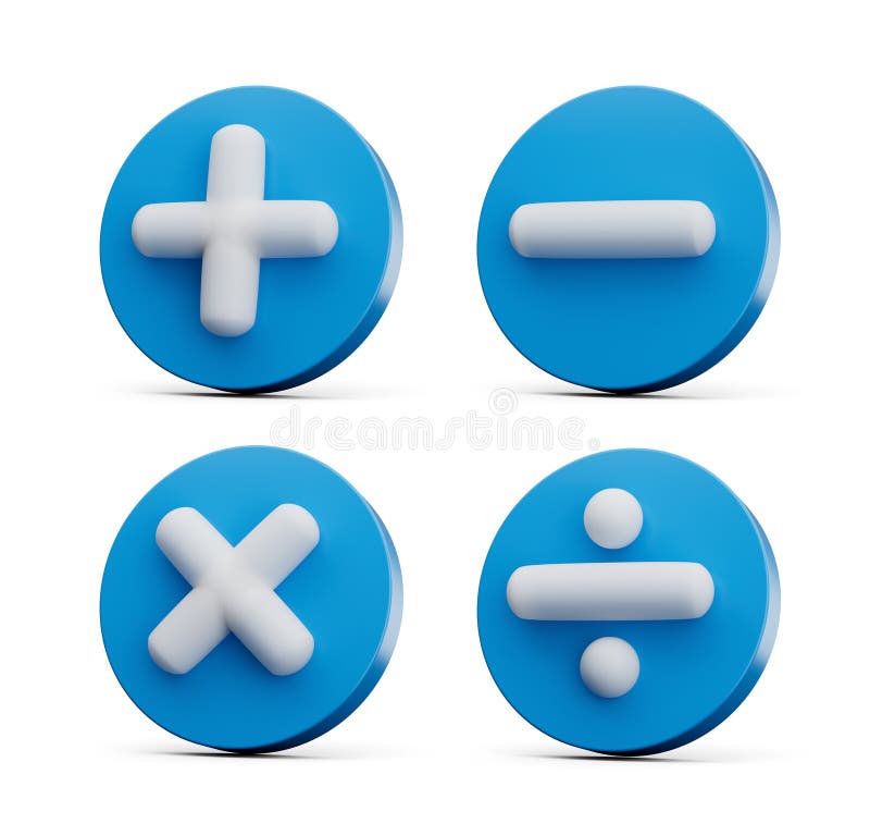 3d Plus, Minus, Multiply and Divide Signs with Blue Buttons on White ...
