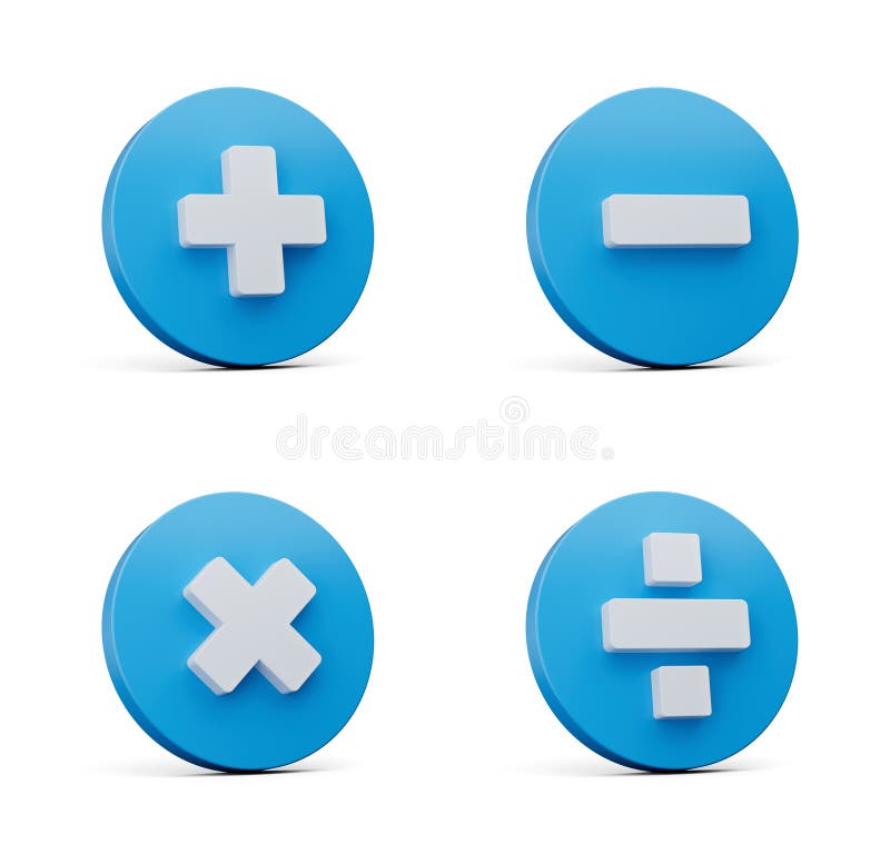 3d Plus, Minus, Multiply and Divide Signs with Blue Buttons on White ...