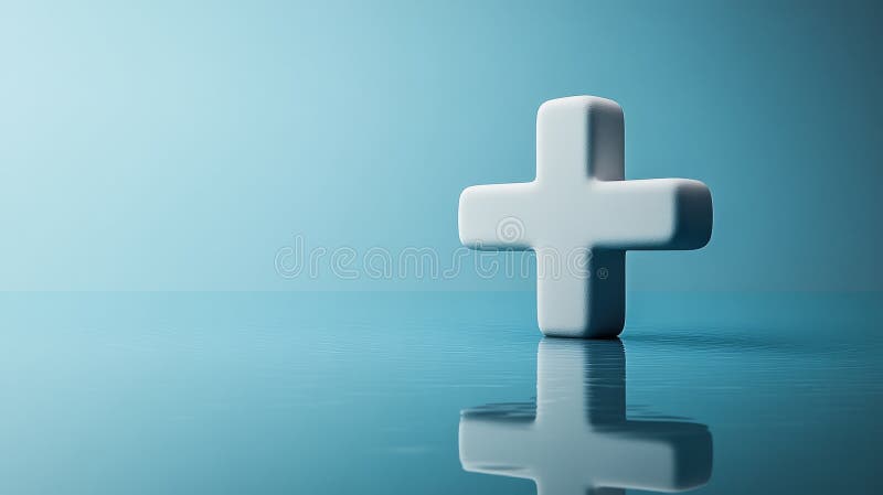 3D Plus Symbol on Reflective Blue Surface. Stock Illustration ...
