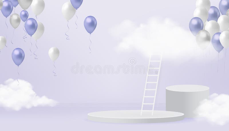 3d Podium with Ladder, Balloons and Clouds. Vector Illustration Stock ...